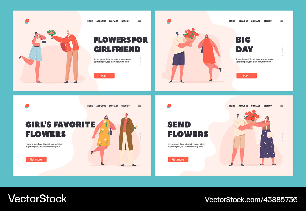 Young couples dating landing page template set Vector Image