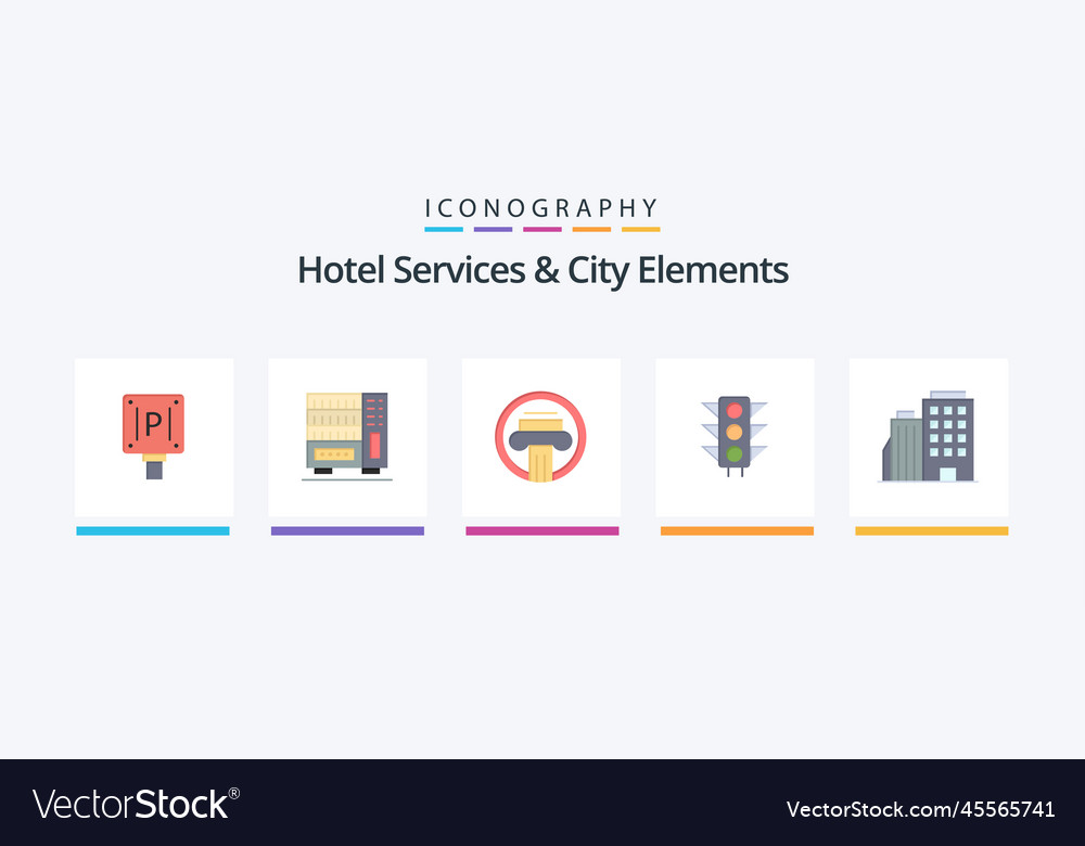 Hotel services and city elements flat 5 icon pack Vector Image Hotel services and city elements flat 5 icon pack Vector Image