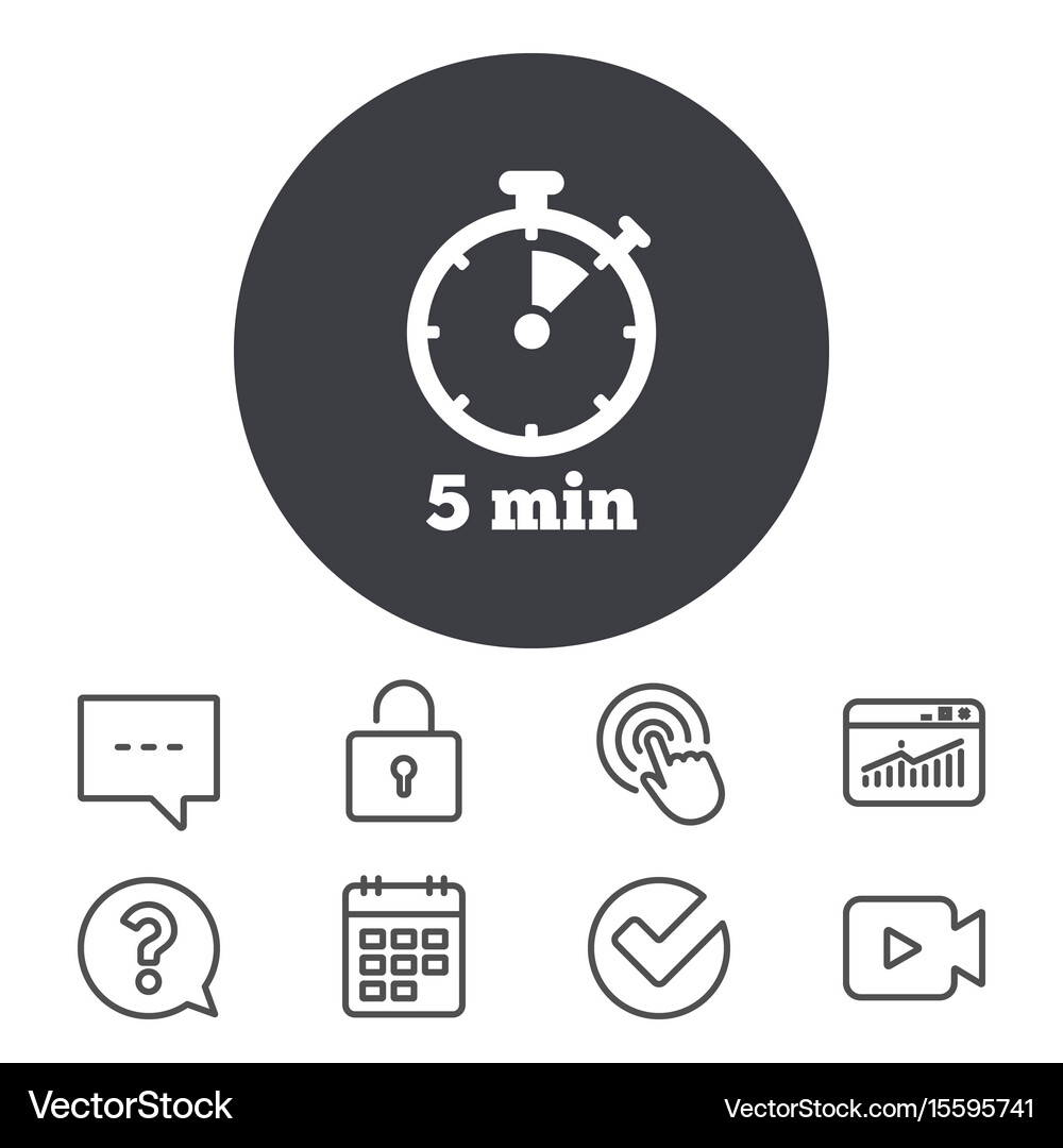 Timer sign icon 5 minutes stopwatch symbol Vector Image