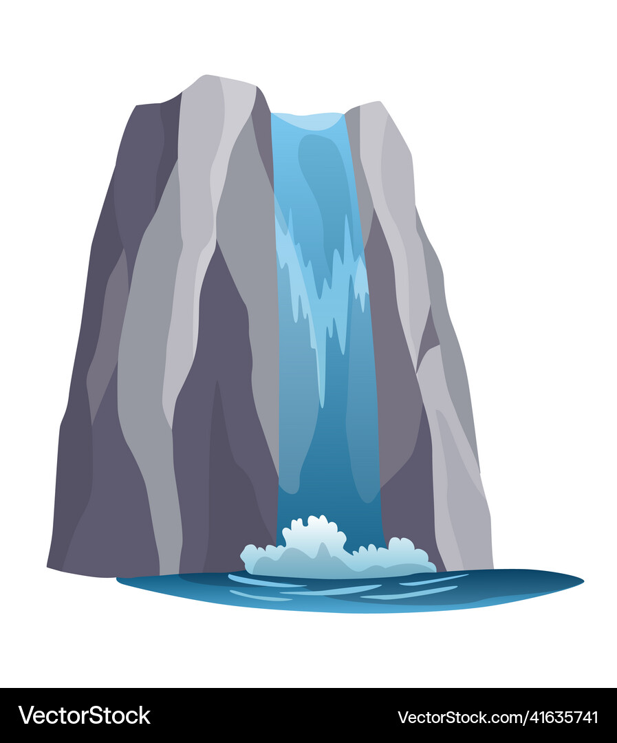 Waterfall cartoon landscape with rock mountain Vector Image