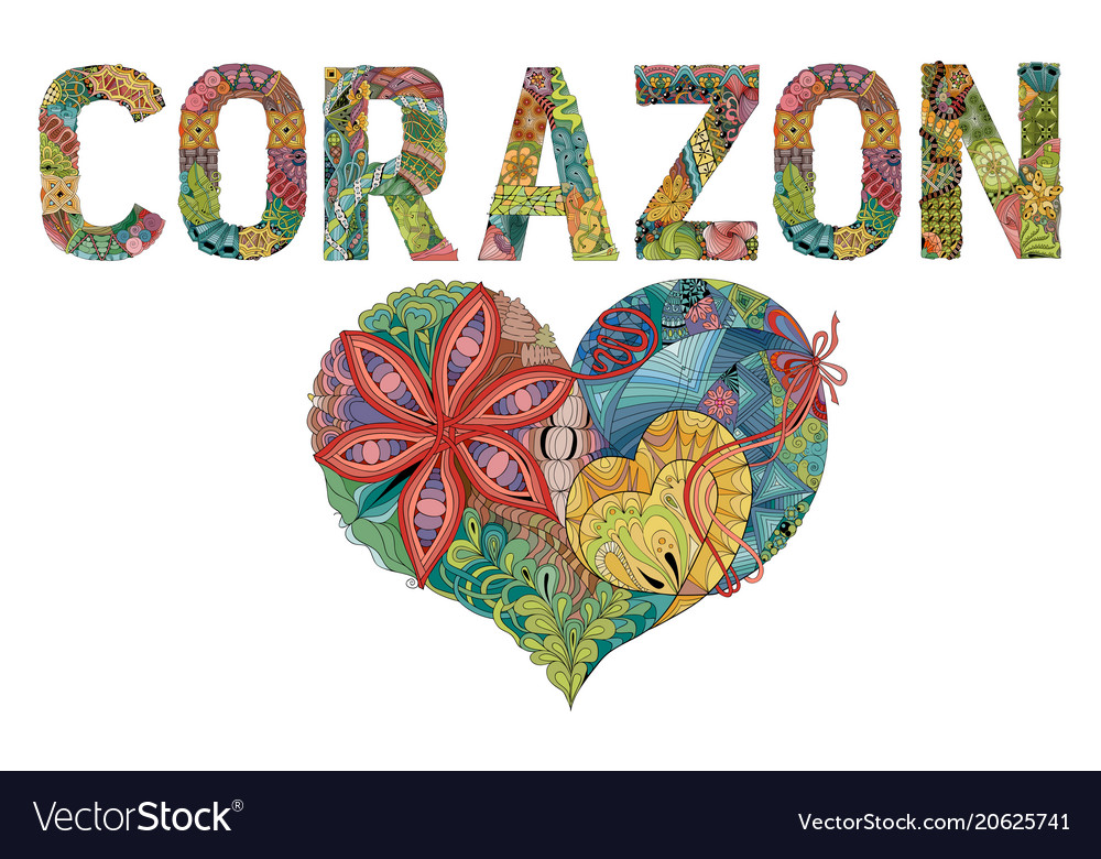 Word corazon with shape heart heart in spanish Vector Image