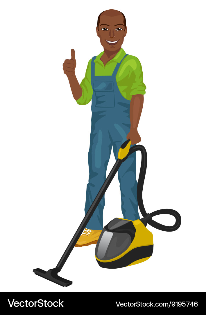 African american man posing with vacuum cleaner Vector Image