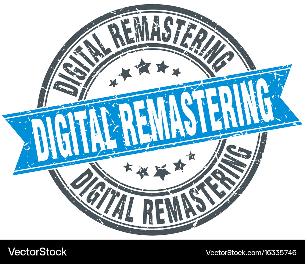 Digital remastering round grunge ribbon stamp Vector Image