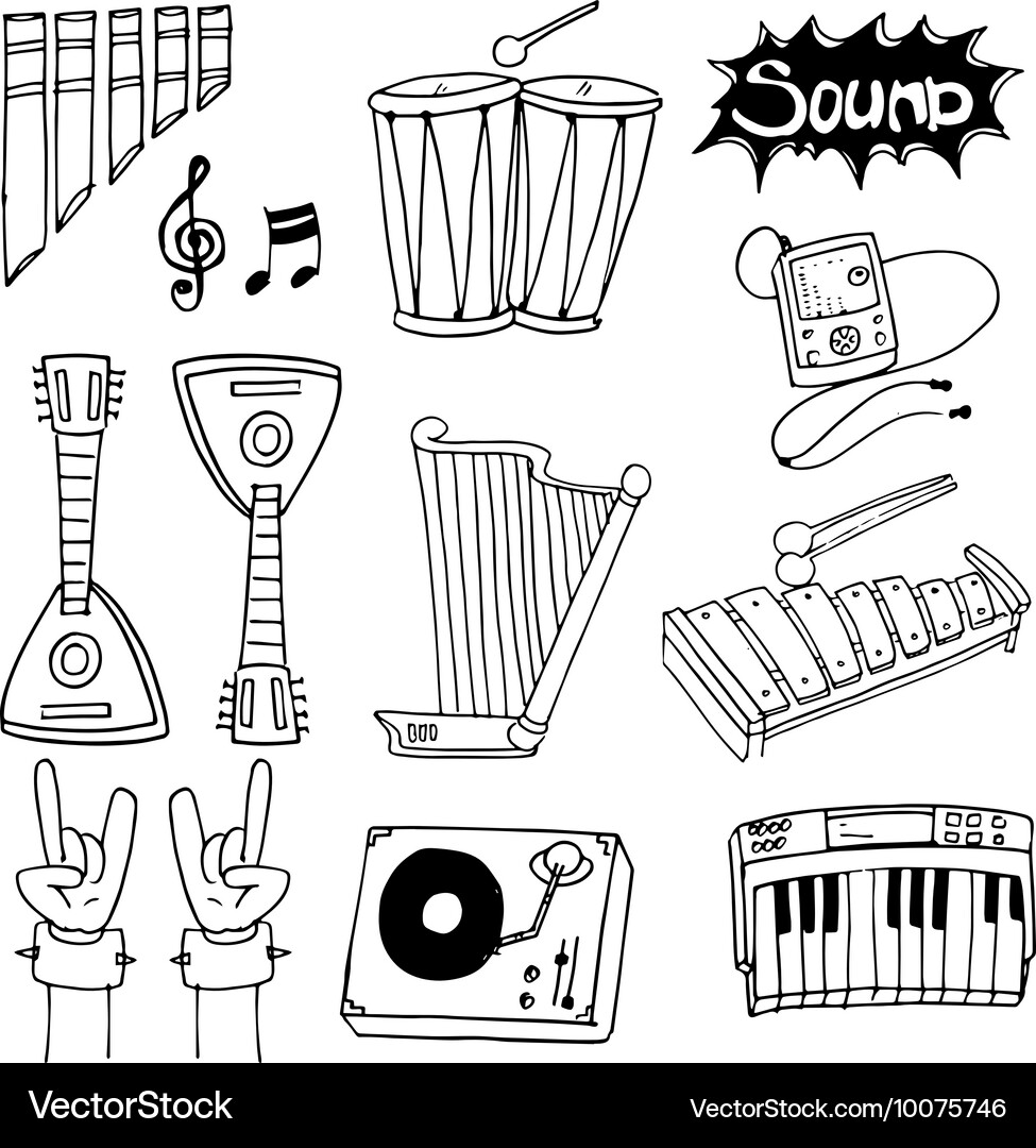 Doodle of tool music collection Royalty Free Vector Image