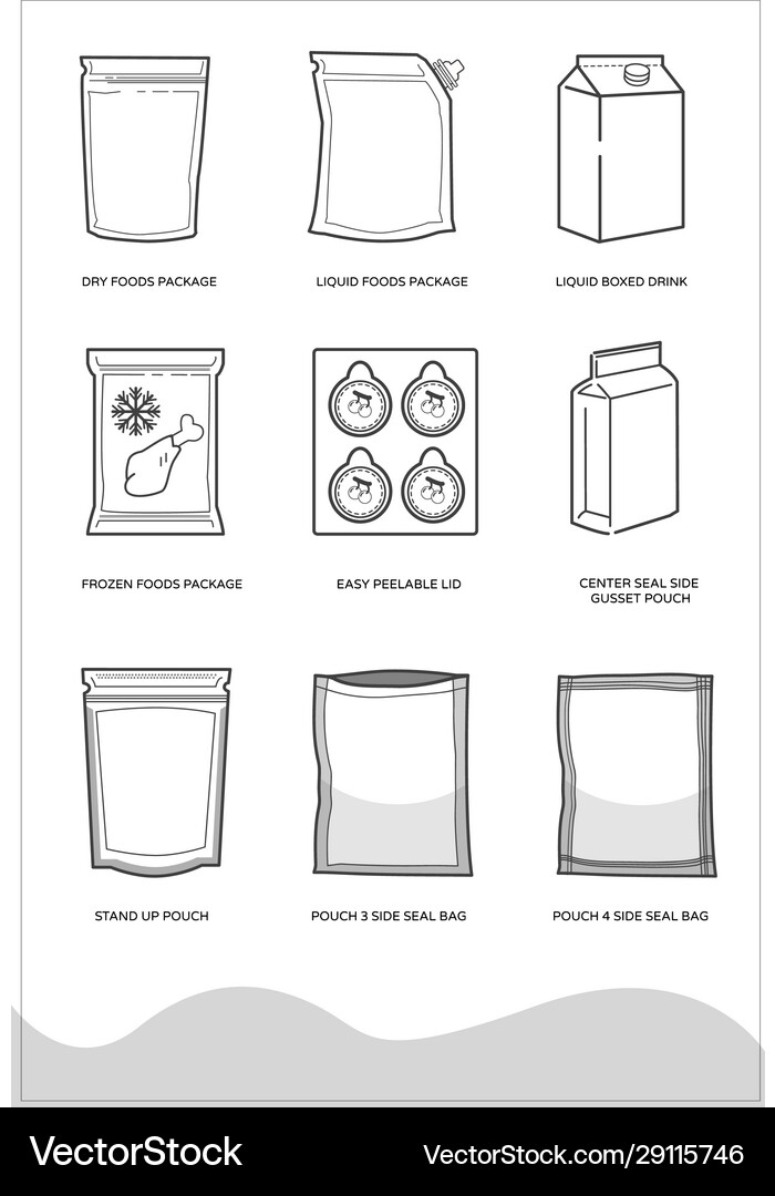 Flexible Packaging Icons - Stand Up Pouches Vector Image
