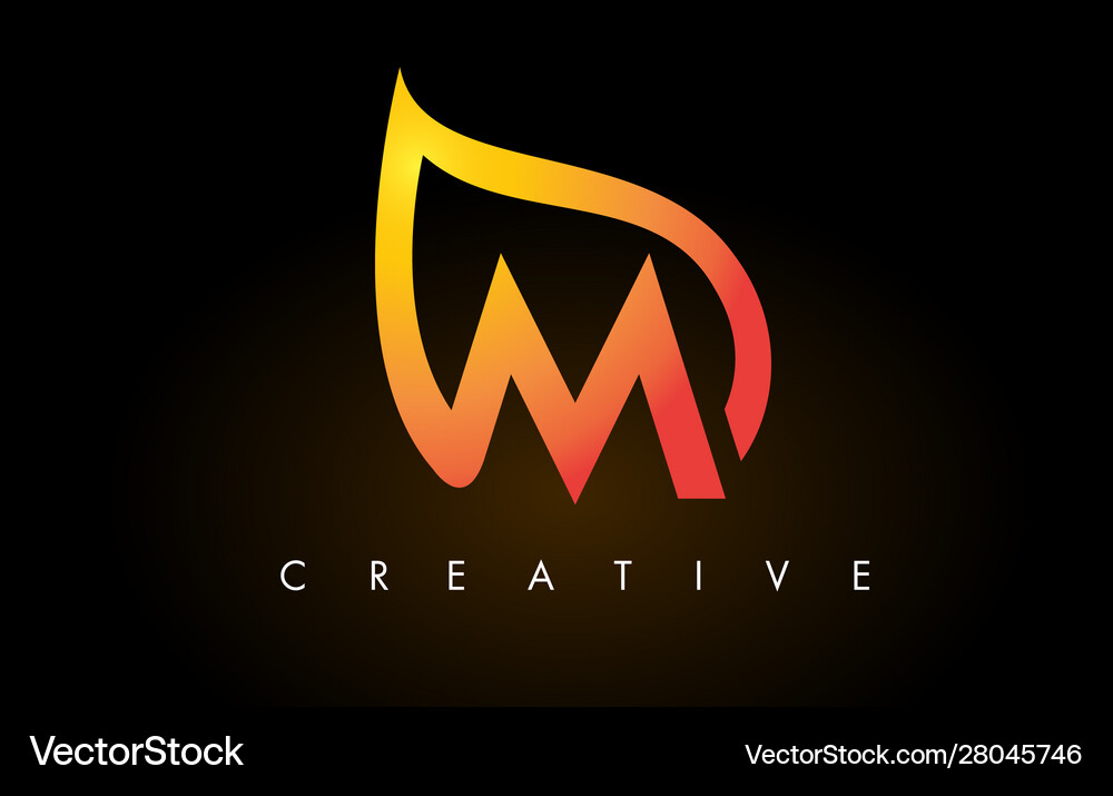 M leaf logo letter design with golden leaf outline