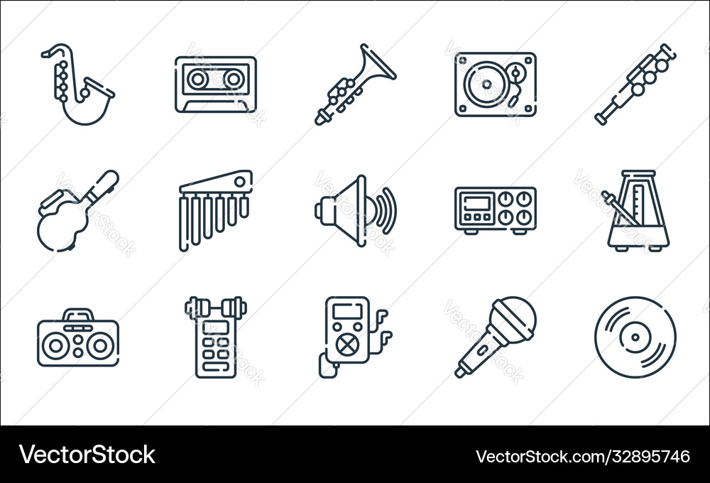 Music line icons linear set quality Royalty Free Vector