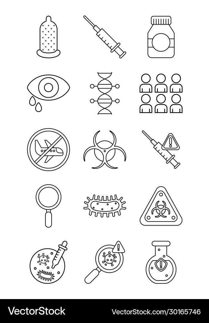 Set icons corona virus line style icon Royalty Free Vector