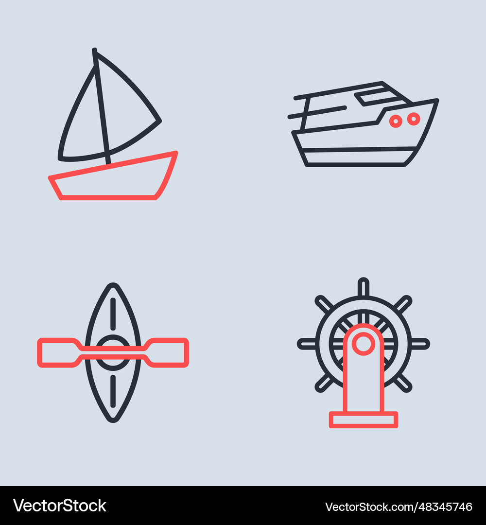 Set line speedboat kayak and paddle ship steering Vector Image