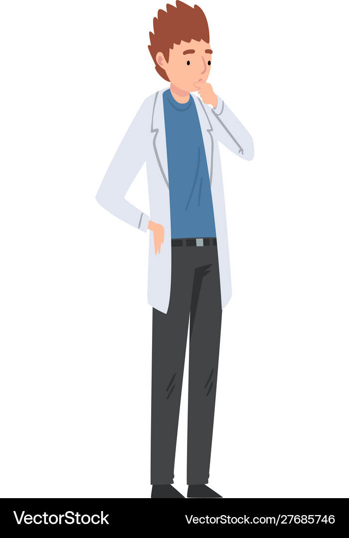 Thoughtful male scientist character in white lab Vector Image
