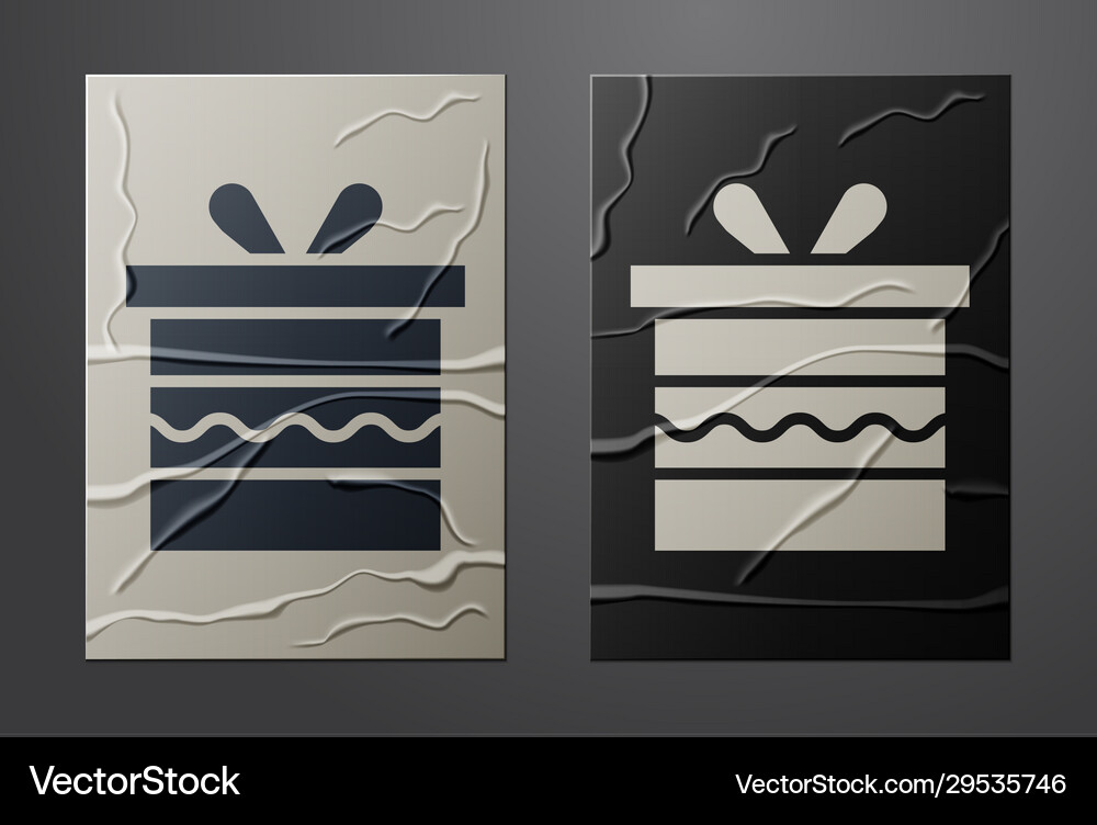White gift box icon isolated on crumpled paper Vector Image