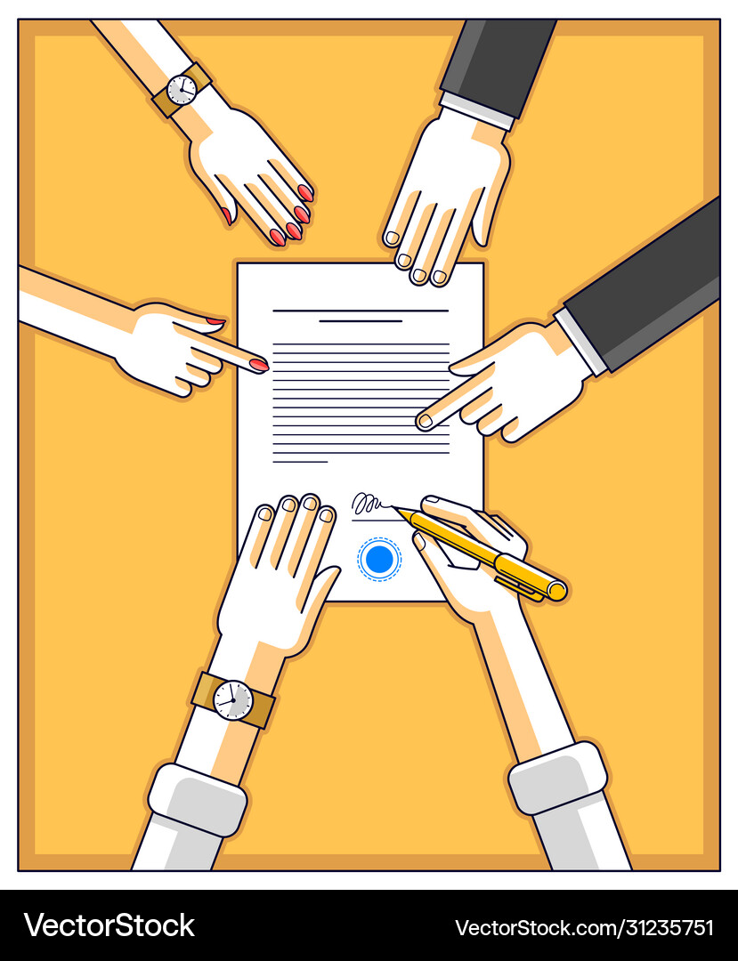 Bank customer write a sign on financial form Vector Image