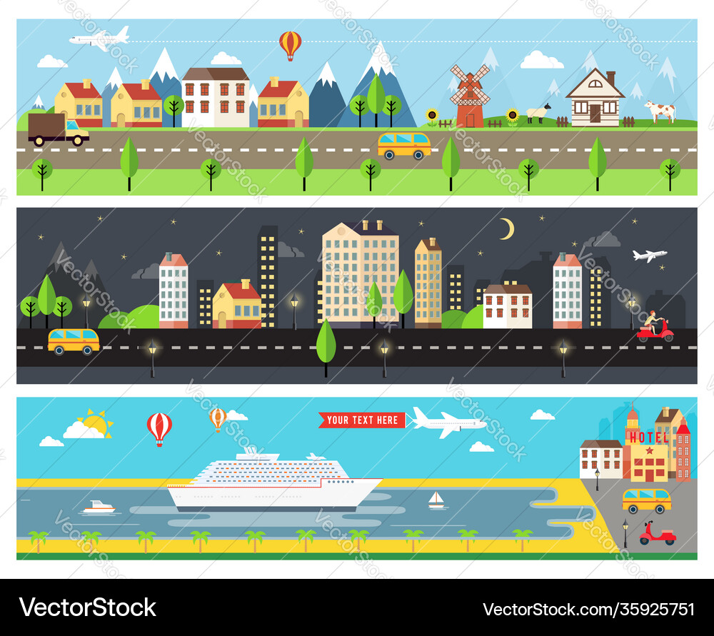 Beautiful city landscape banners Royalty Free Vector Image