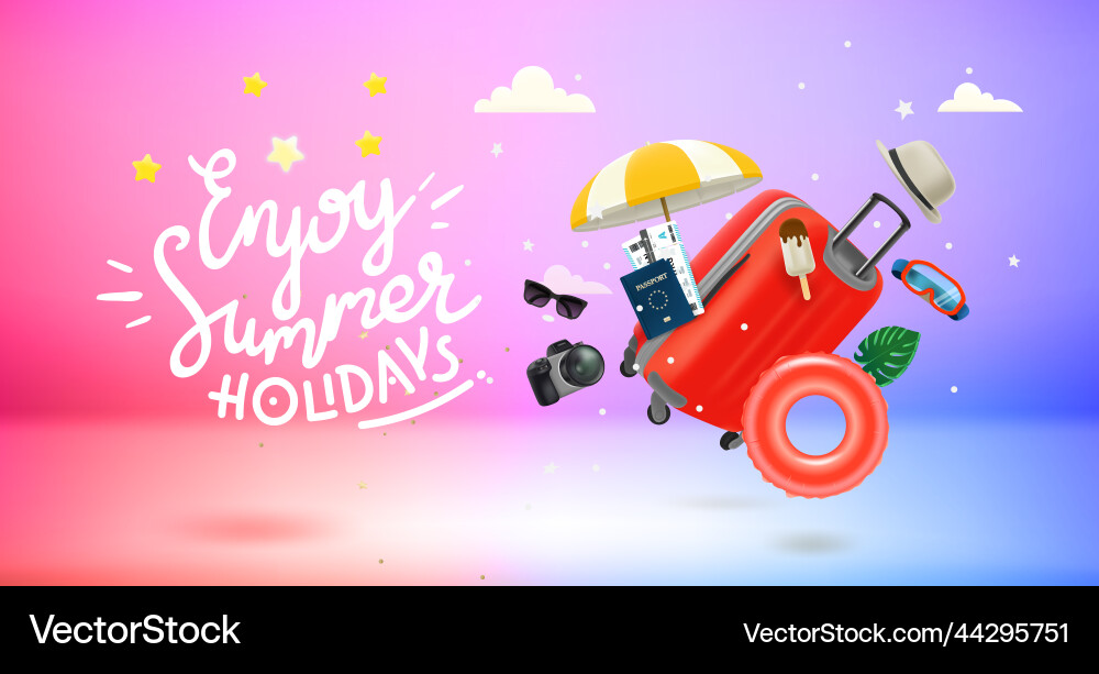 Enjoy summer holidays concept 3d banner Royalty Free Vector