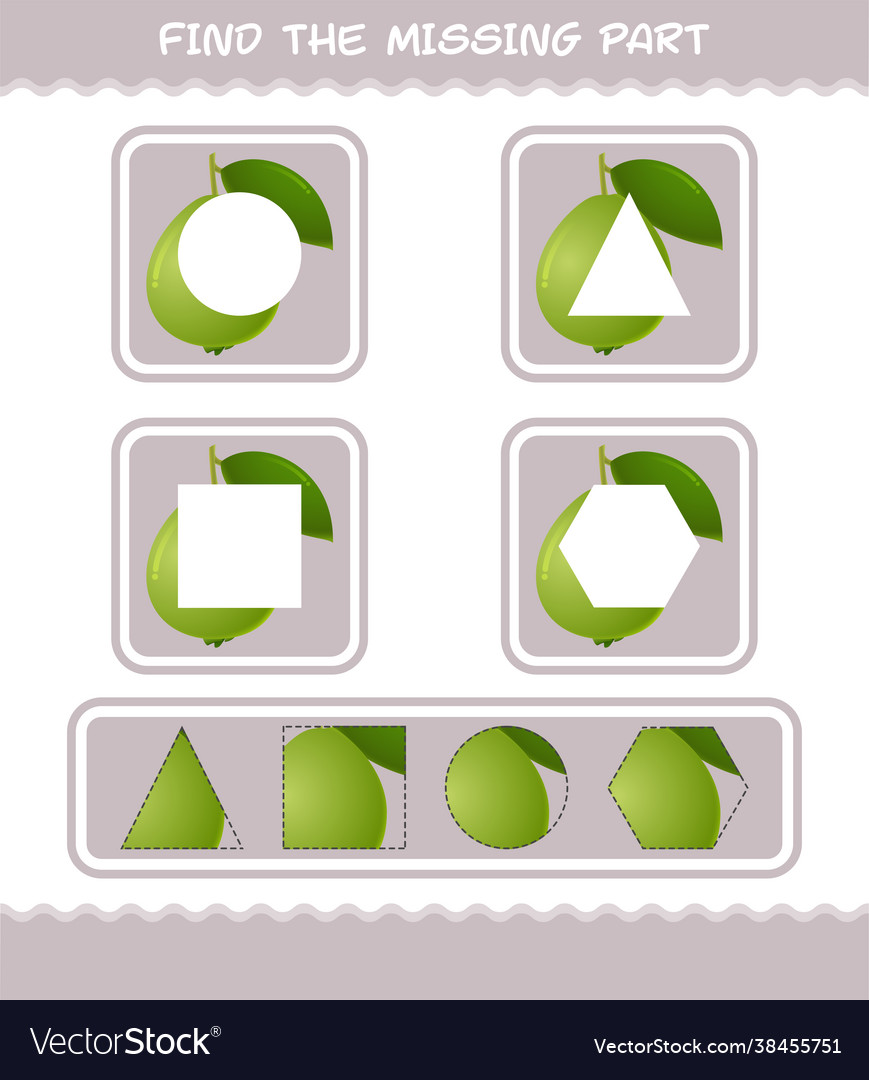 Find missing parts cartoon guava searching Vector Image