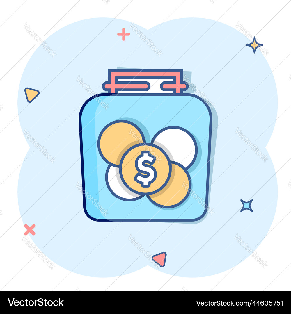 Money box icon in comic style coin jar container Vector Image