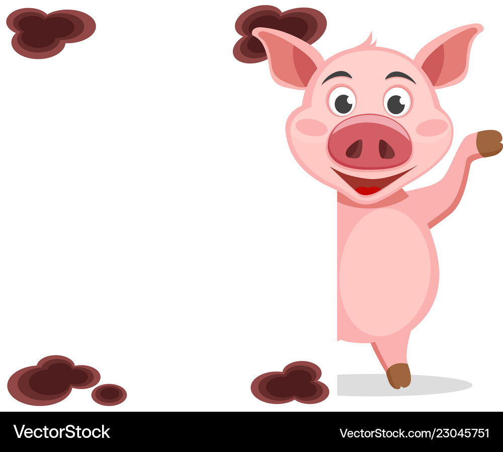 Pig looks out from behind the white shield Vector Image