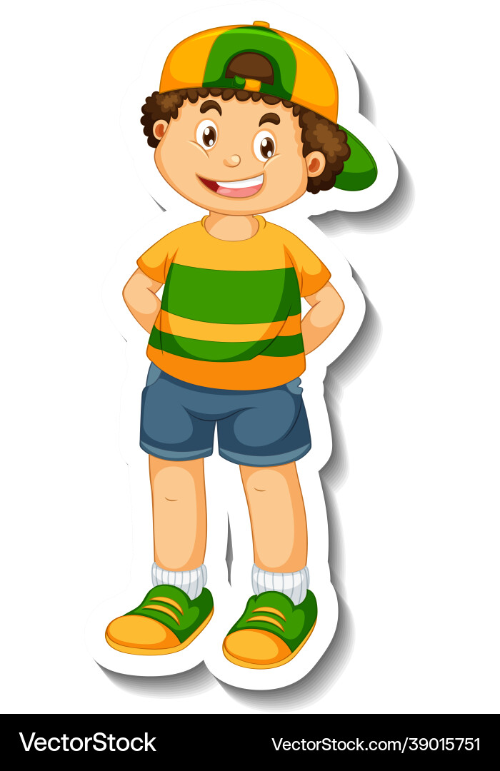 Sticker template with a boy cartoon character Vector Image
