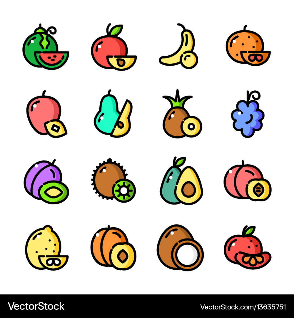 Thin line fruits icons set Royalty Free Vector Image