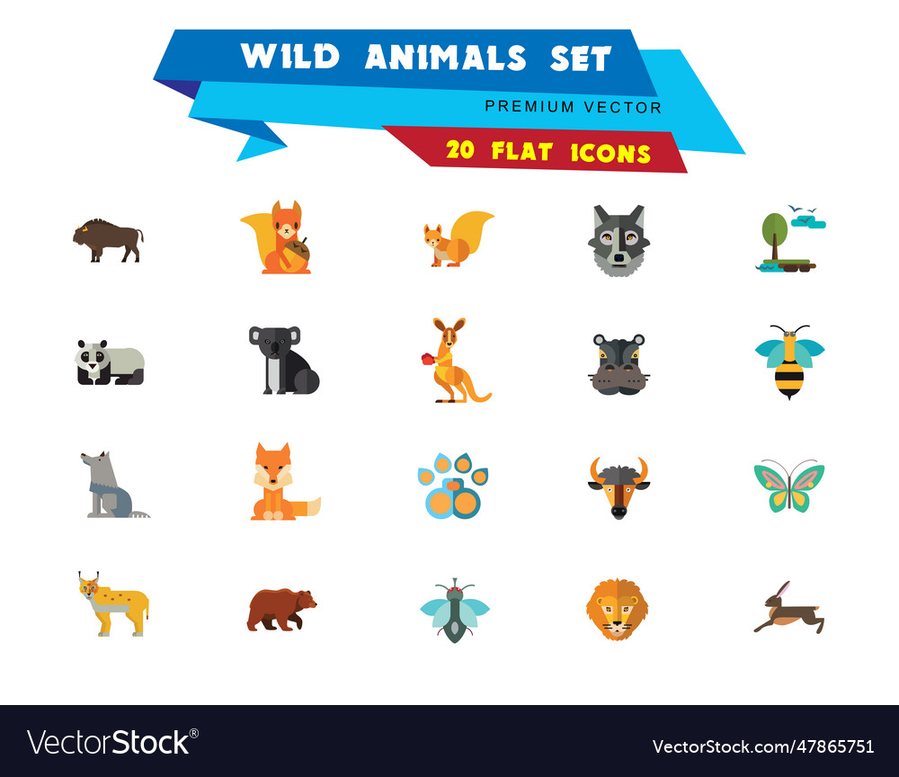 Wild animals icon set Royalty Free Vector Image