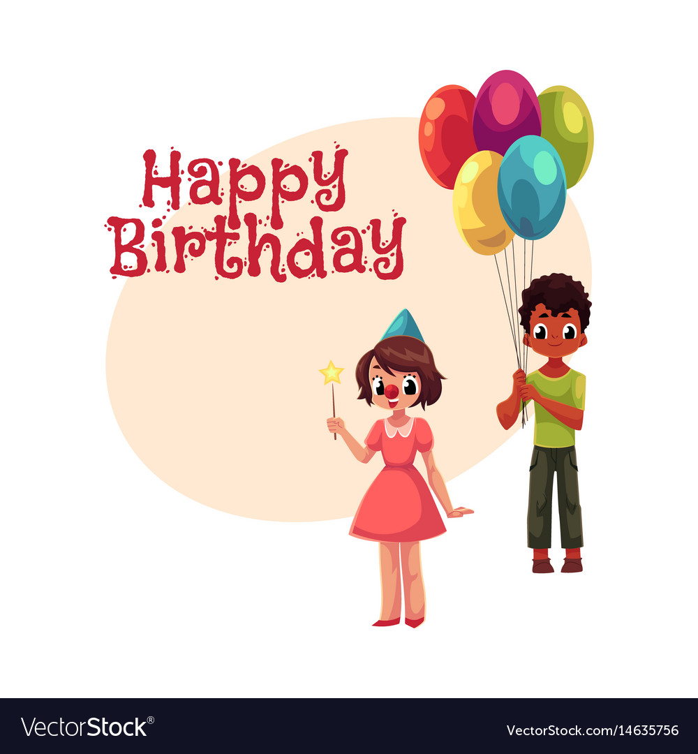 Black boy with balloons and caucasian girl in Vector Image