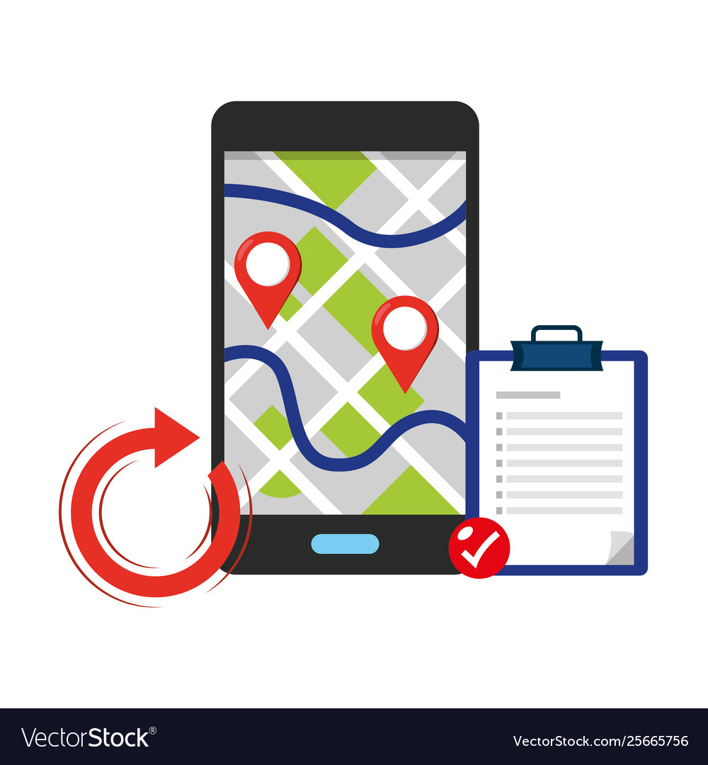 Cellphone showing map Royalty Free Vector Image