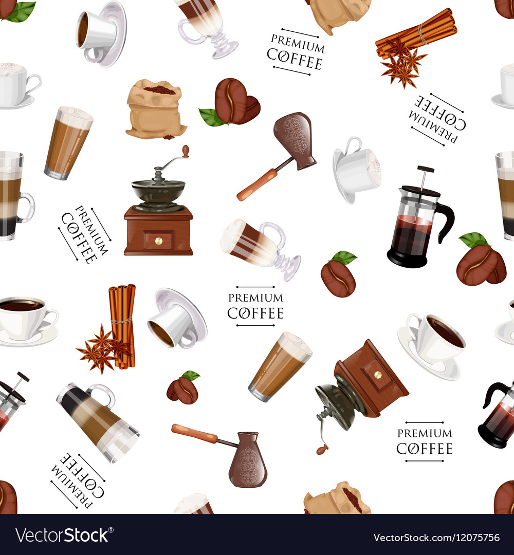 Coffee elements seamless pattern grinder Vector Image