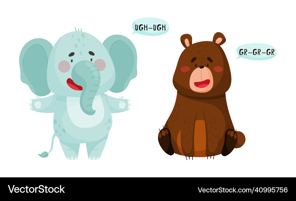Cute baby animals making sounds set elephant Vector Image