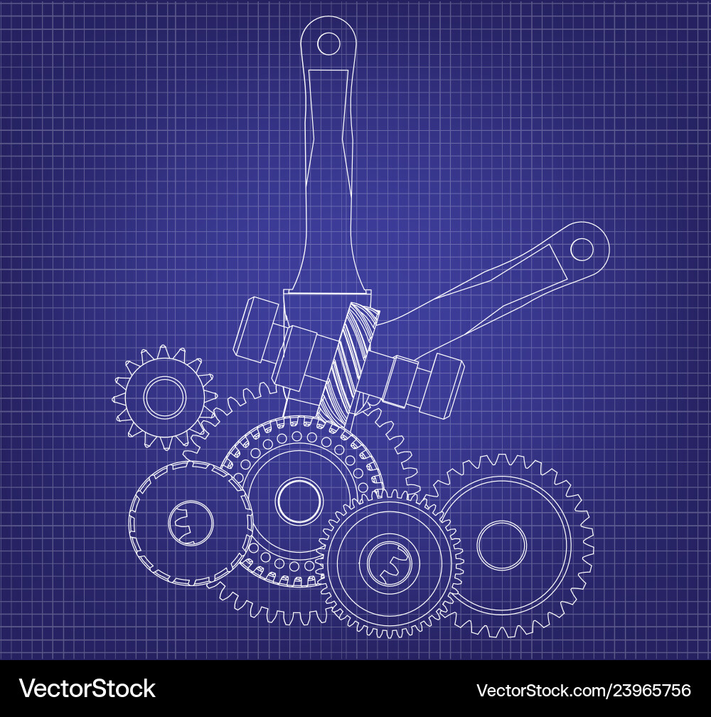 Gears and crankshaft on a blue Royalty Free Vector Image
