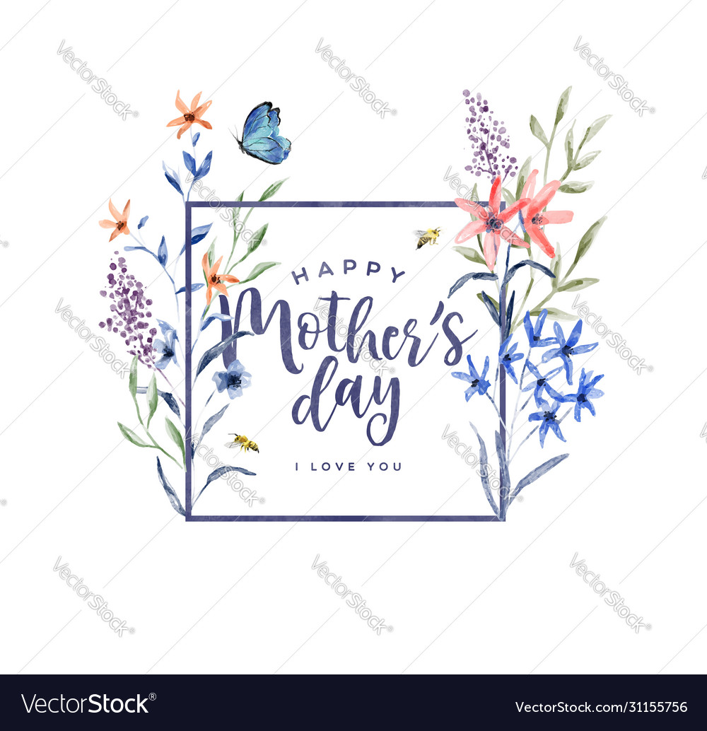Mothers day watercolor flower frame card Vector Image