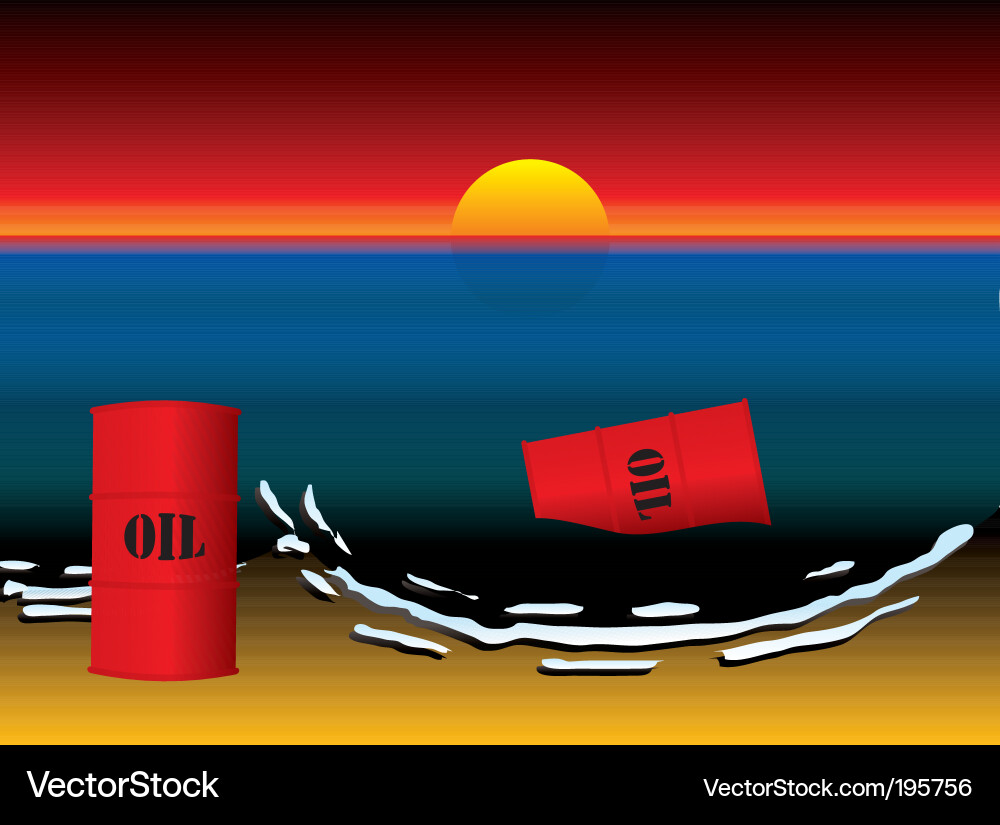 Oil slick barrel sun set Royalty Free Vector Image