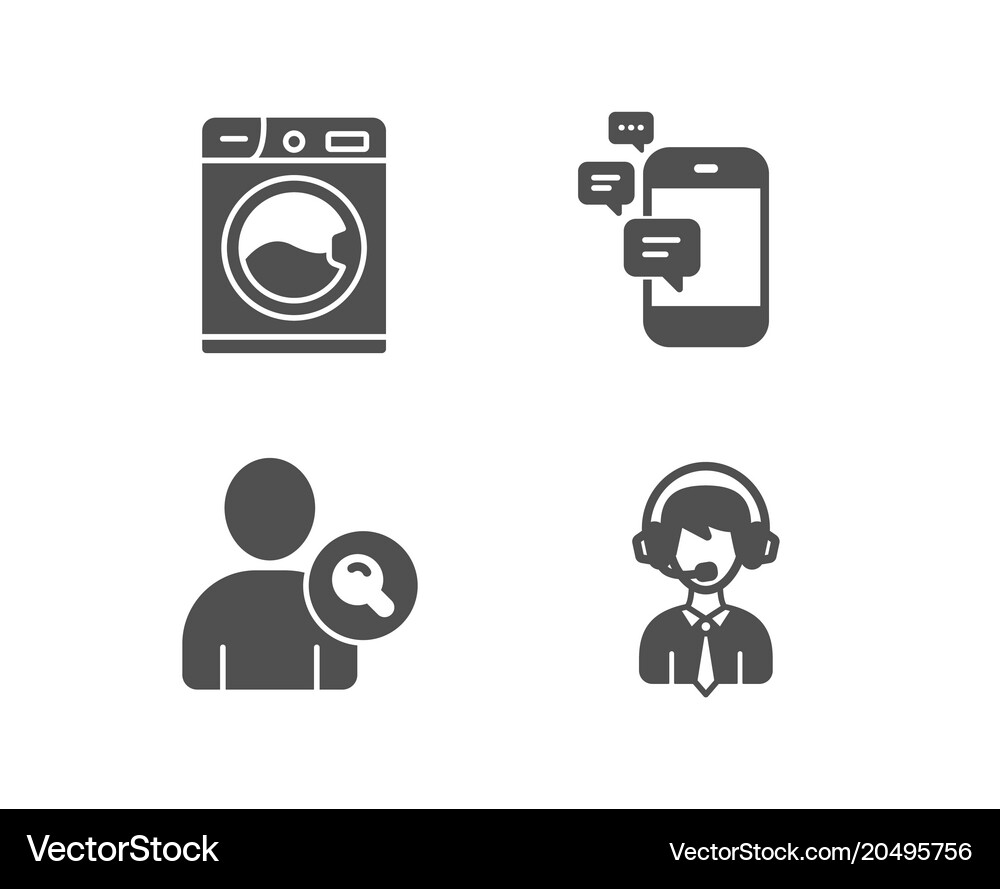 Washing machine find user and communication icons Vector Image