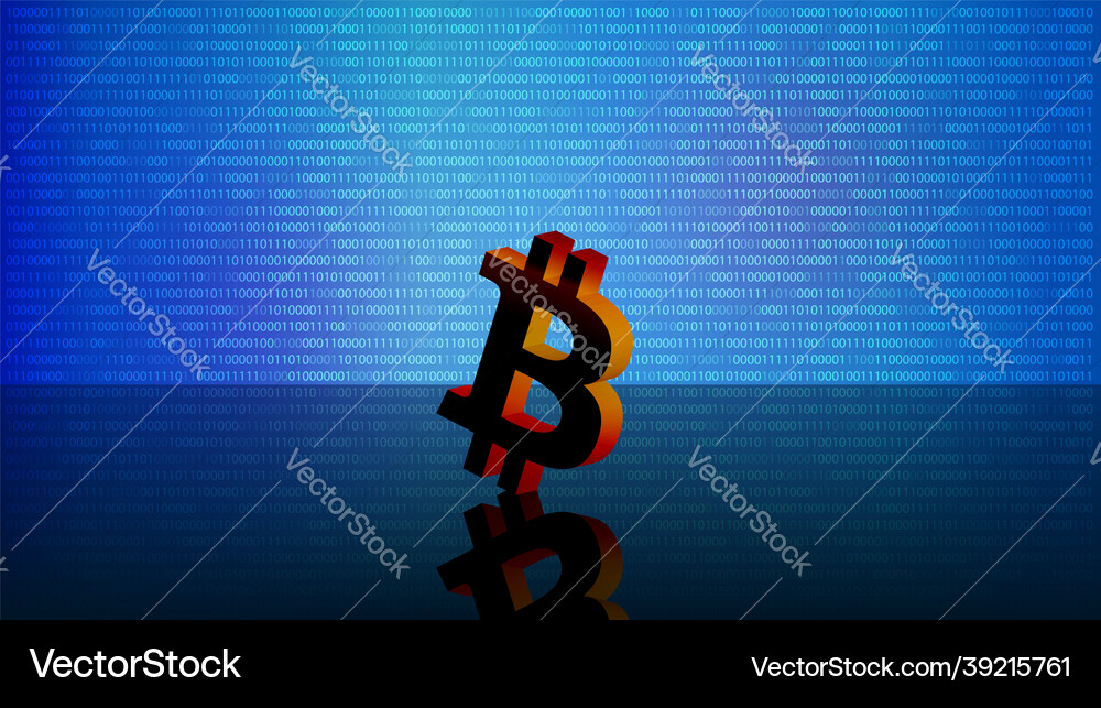 Bitcoin btc token symbol on mirror floor blue Vector Image