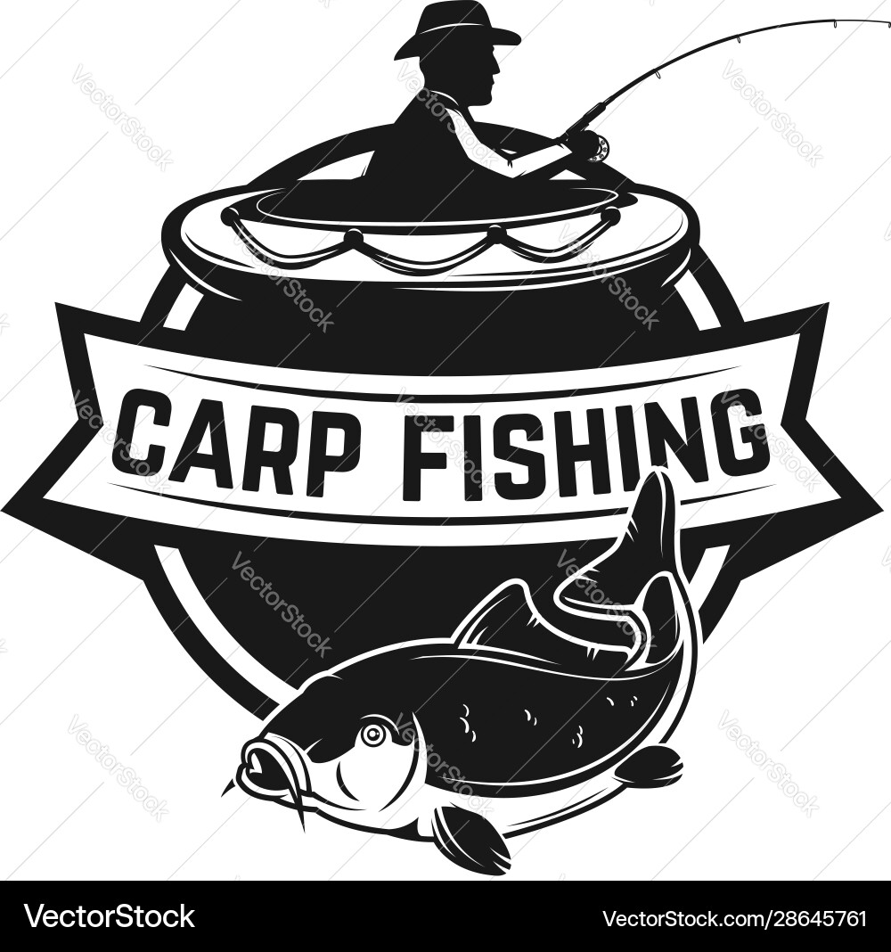 Carp fishing emblem template with fish Royalty Free Vector