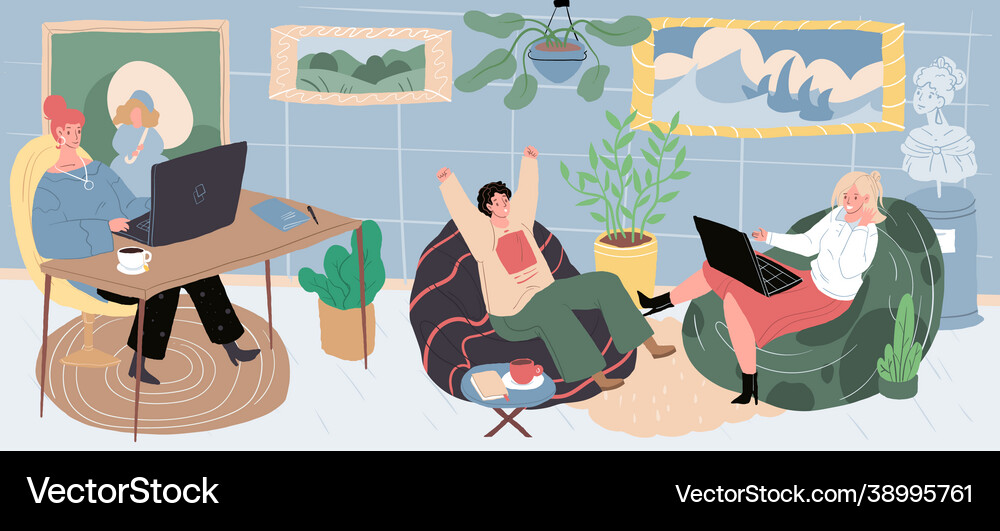 Cartoon flat characters at home party Royalty Free Vector
