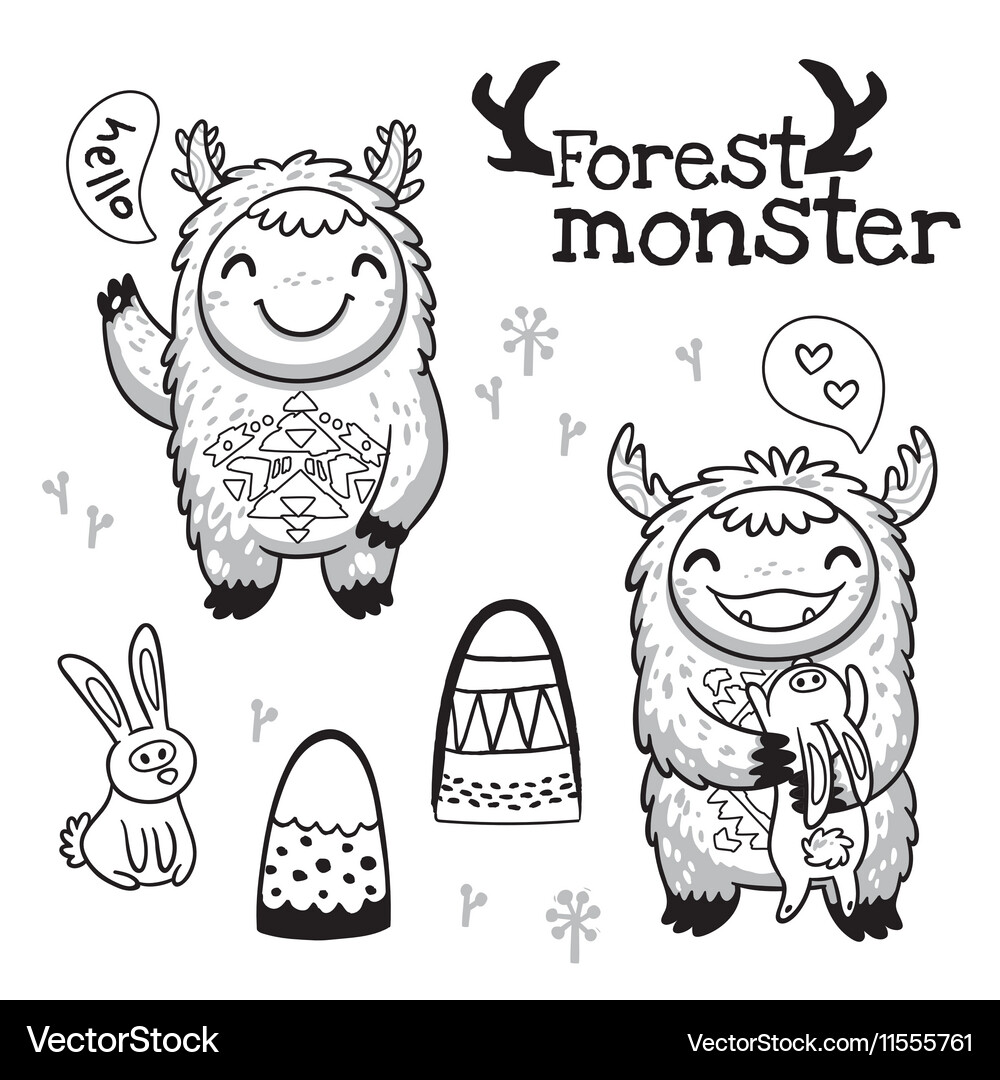 Outline hand drawn cartoon forest monsters Vector Image
