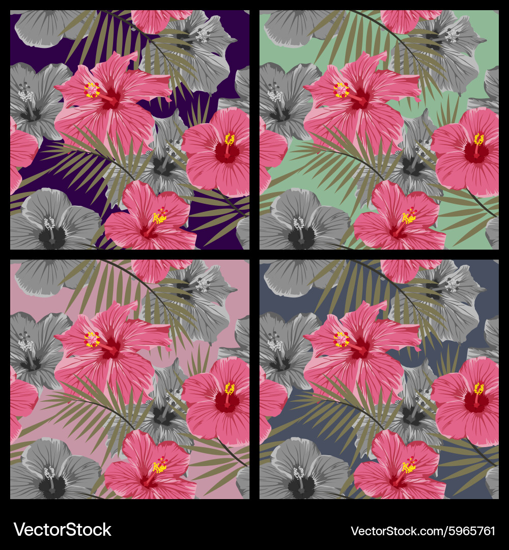 Set of tropical floral seamless patterns Vector Image