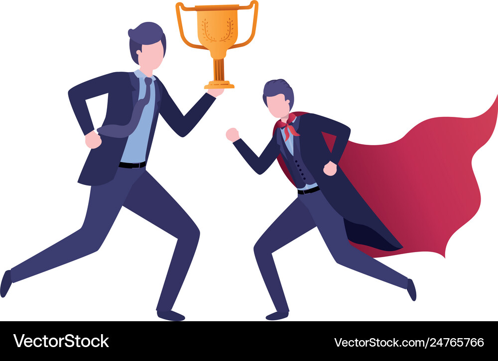 Businessmen with hero coat and trophy Royalty Free Vector