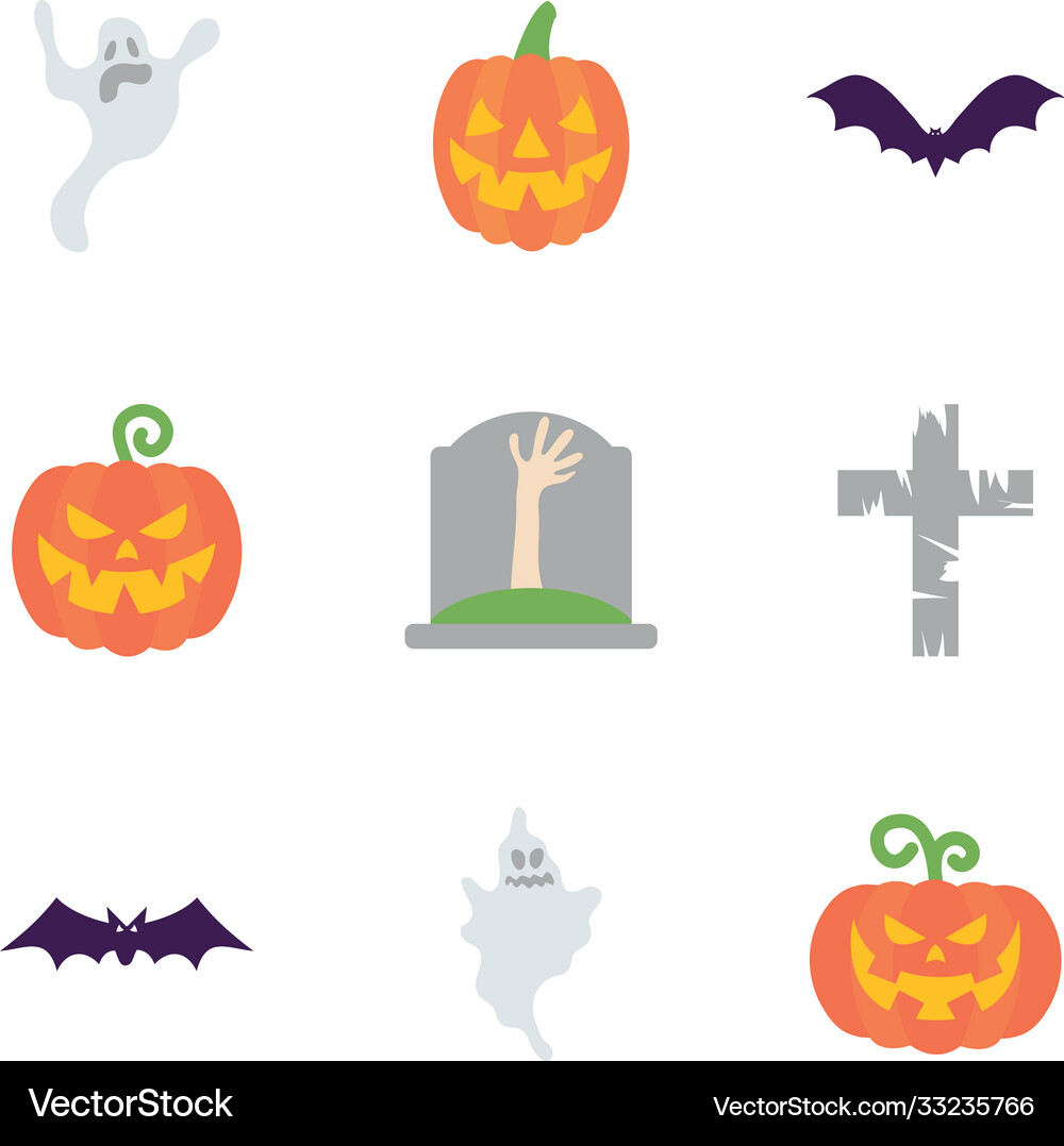 Icon set pumpkins and halloween flat style Vector Image