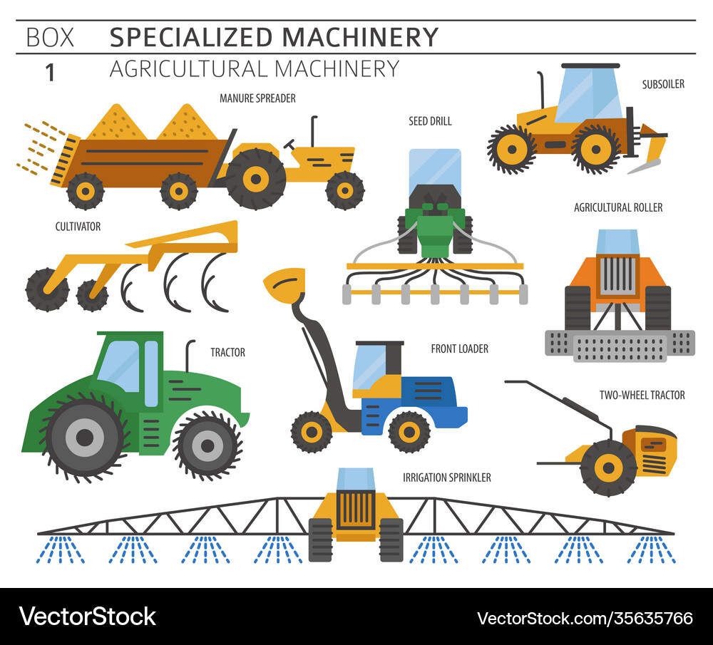 Special agricultural machinery colored icon set Vector Image