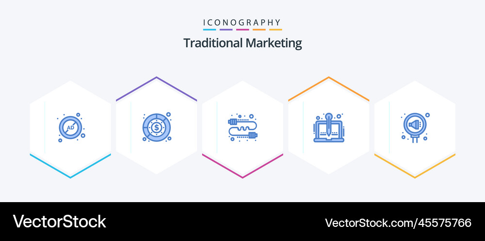 Traditional marketing 25 blue icon pack including Vector Image