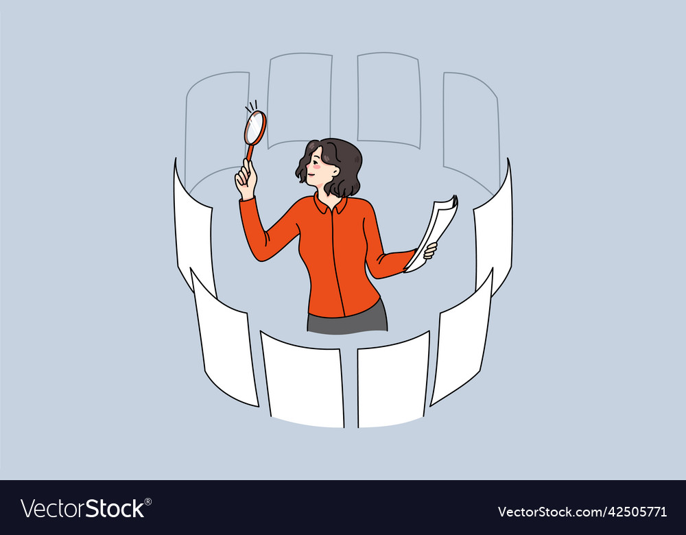 Businesswoman with magnifier glass search career Vector Image Businesswoman with magnifier glass search career Vector Image
