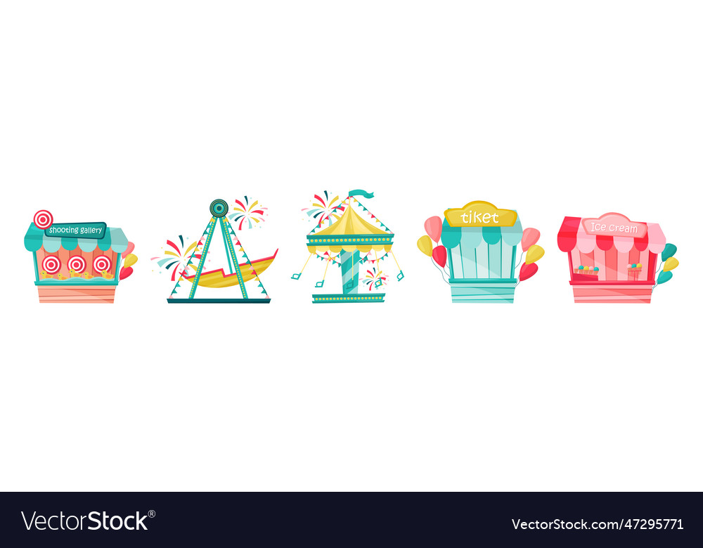Colorful amusement park funfair carousels Vector Image