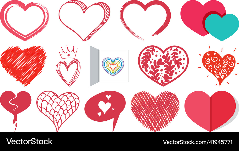 Different style of hearts isolated on white Vector Image