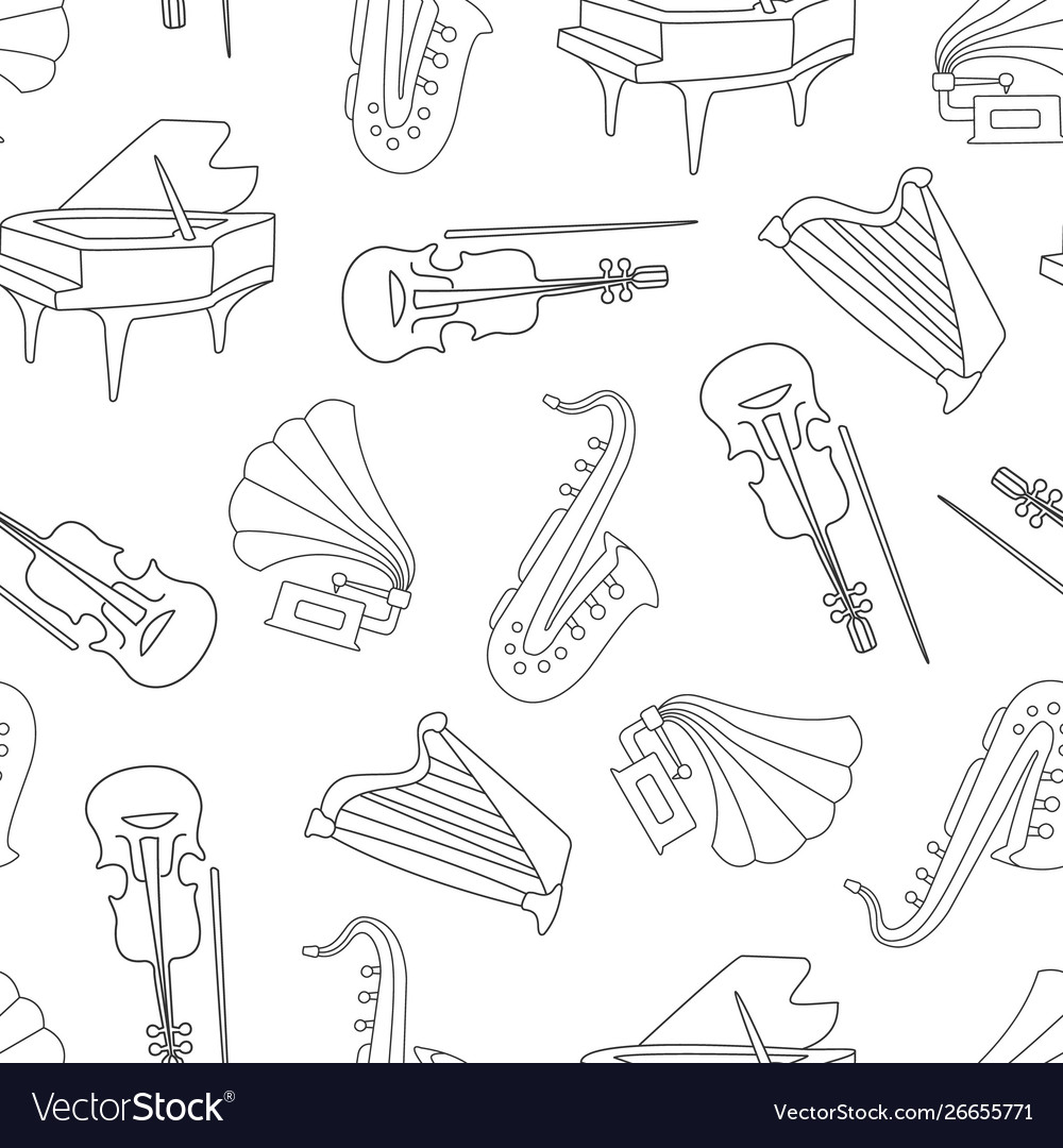 Hand drawn musical instruments seamless pattern Vector Image