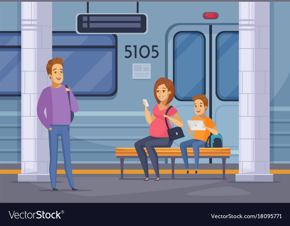 Subway Underground People Cartoon Composition Vector Image