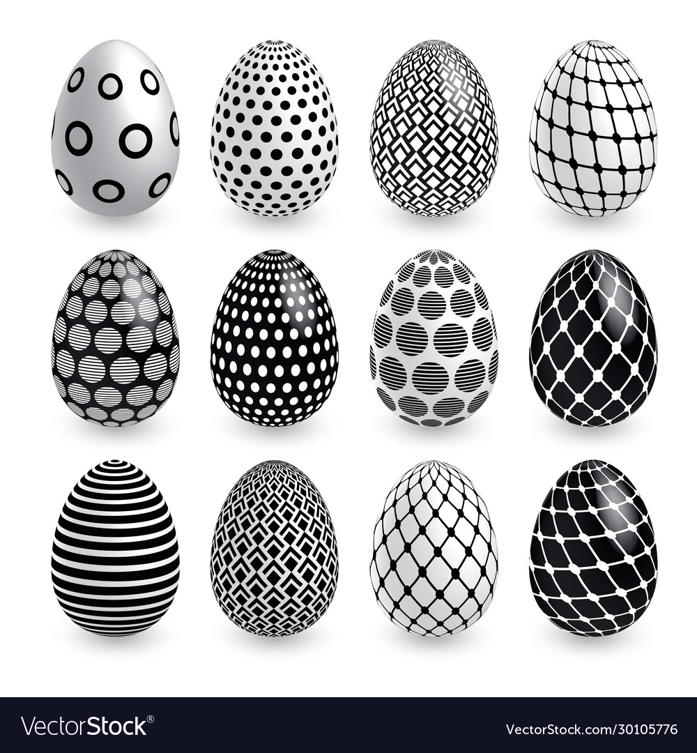 Black white easter eggs wtth geometry patterns Vector Image