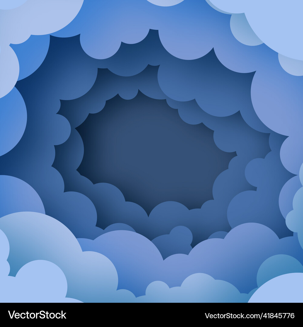 Cloudy paper cut art night sky clouds craft Vector Image