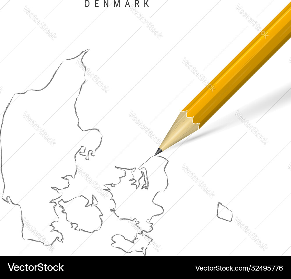Denmark freehand sketch outline map isolated Vector Image