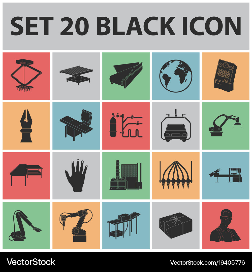 Equipment and machine black icons in set Vector Image
